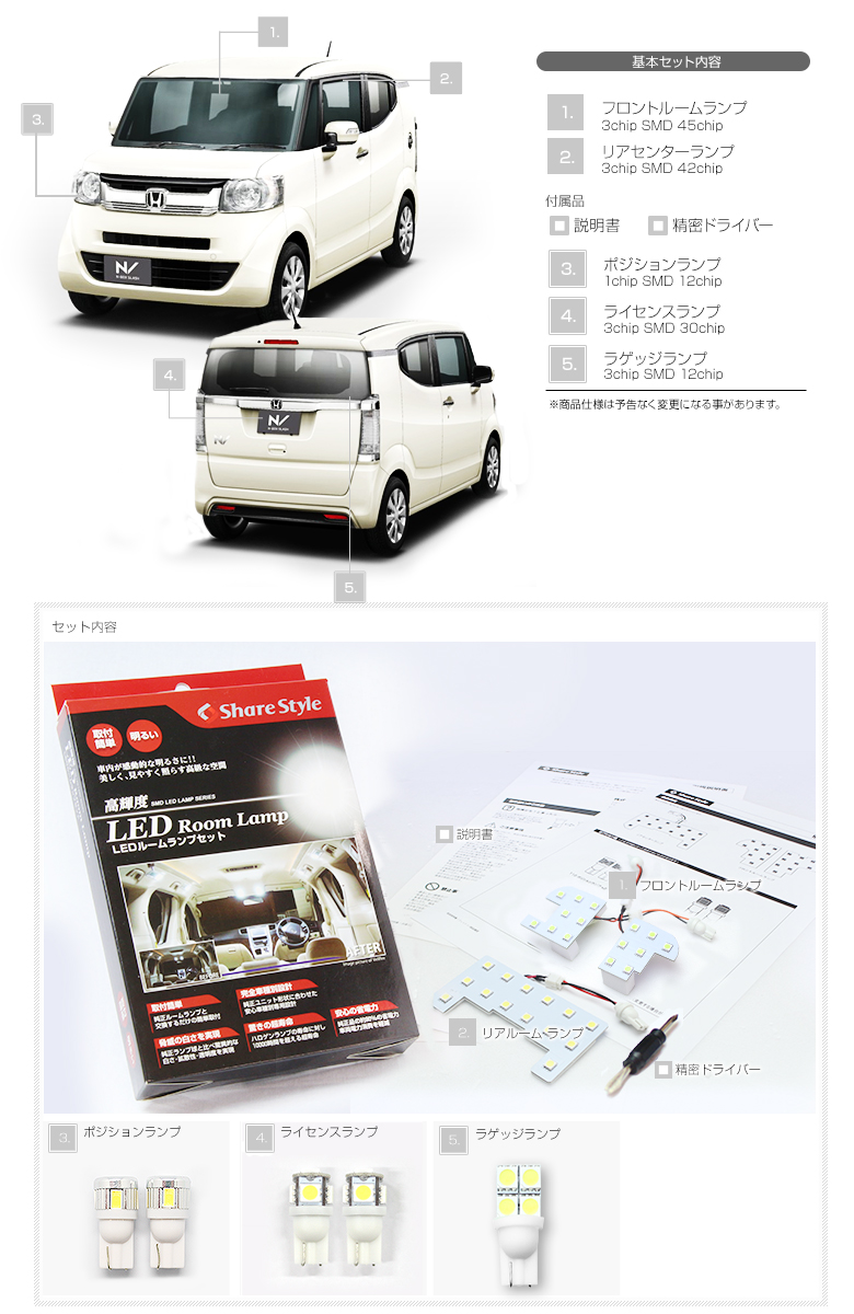 NBOX スラッシュ slash ルームランプ JF1/JF2 LEDルームランプ LEDライト 室内灯 N-BOXスラッシュ